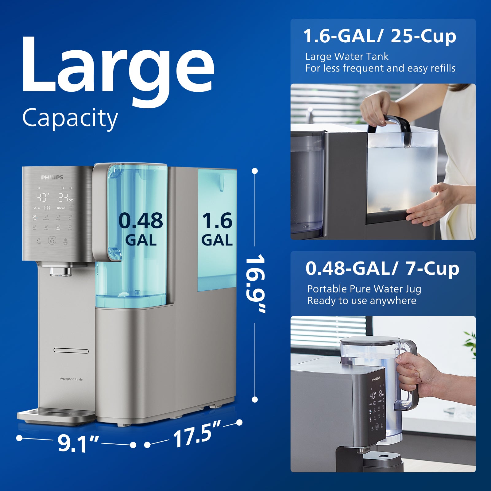 Philips Reverse Osmosis Water Dispenser Countertop, RO Cold and Hot Wa ...